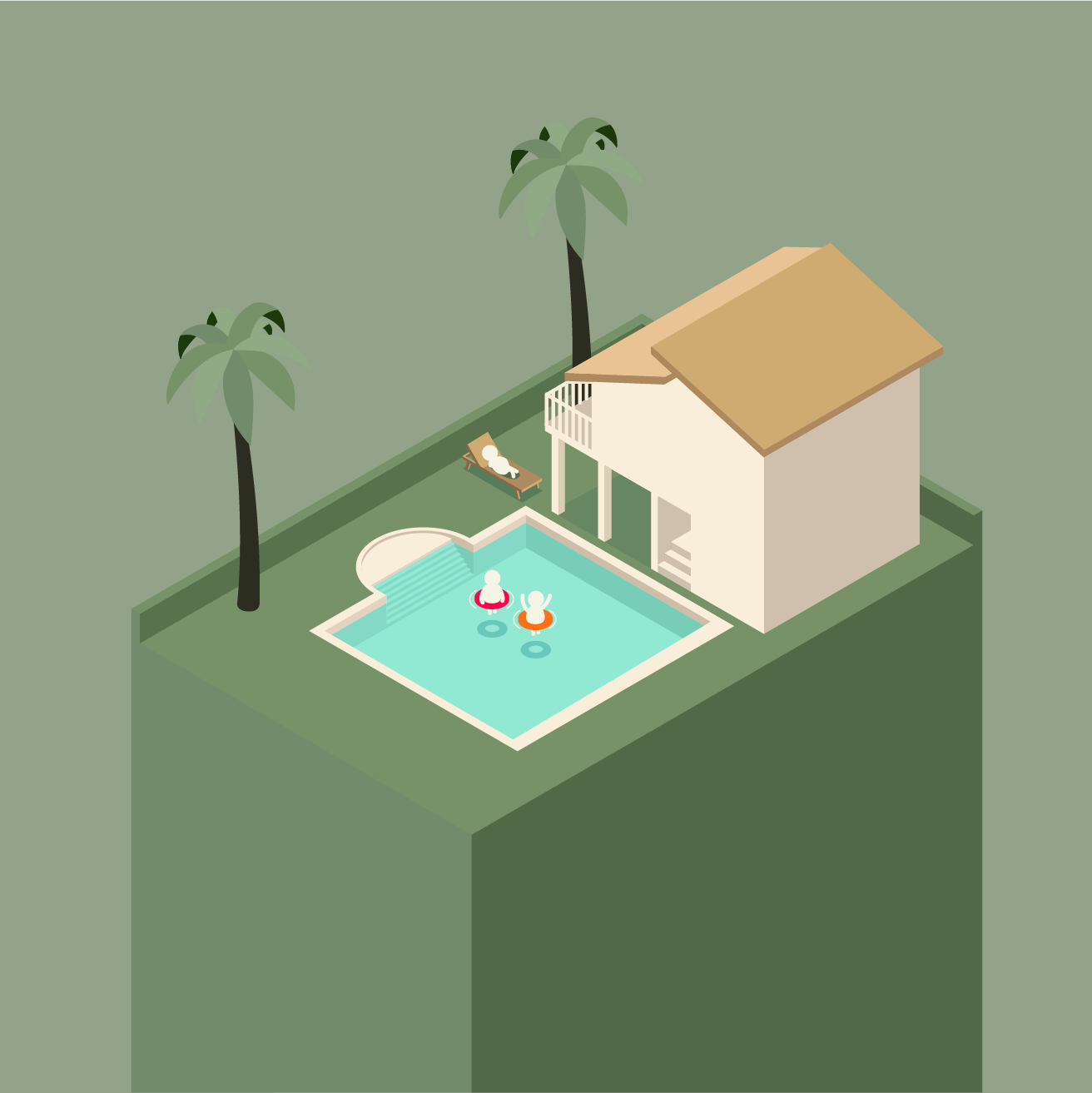 Isometric Vector Illustration of People Enjoying a Pool at a Luxurious ...