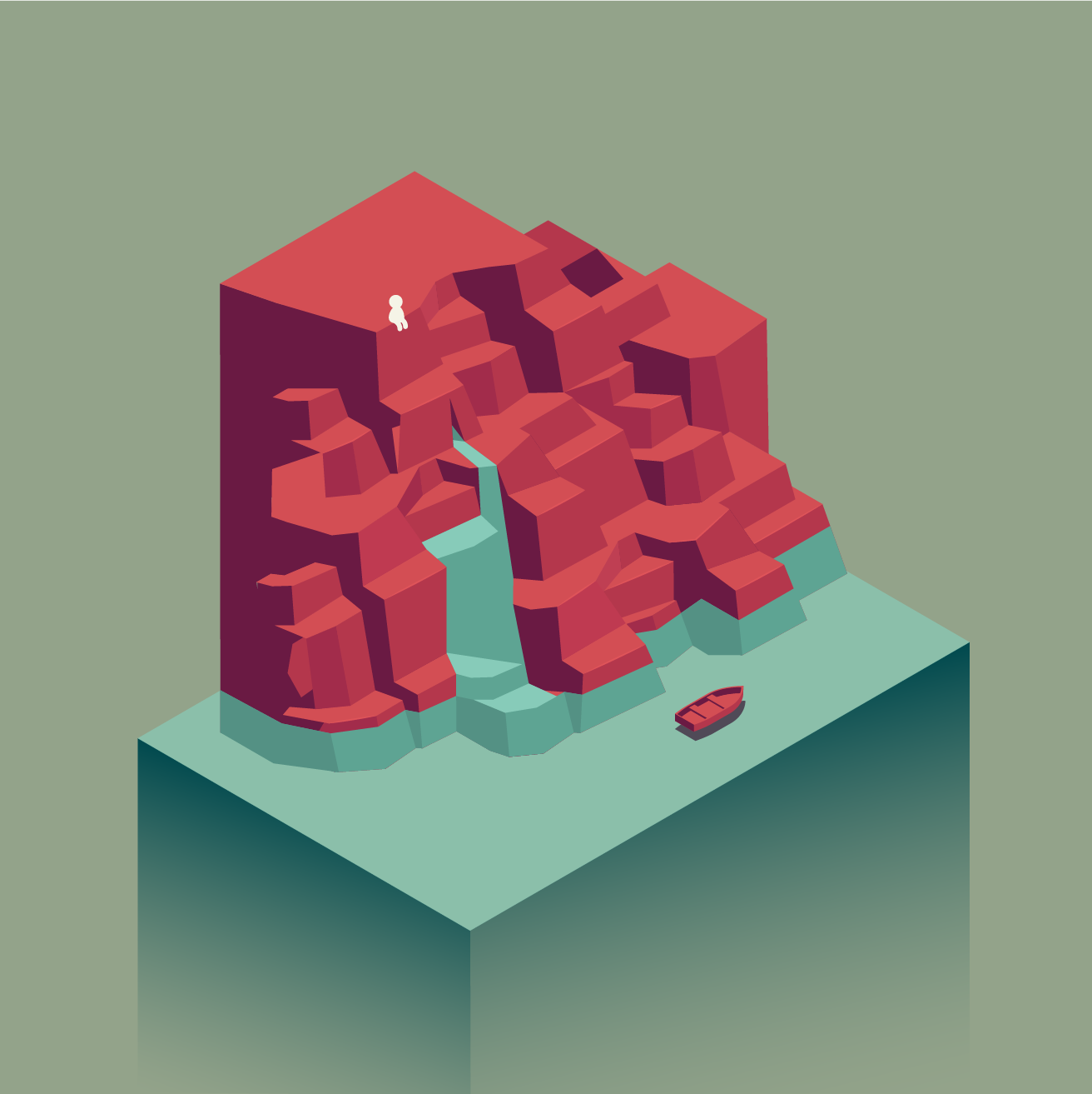 Isometric Vector Illustration of a Person Sitting atop a Mountain in ...